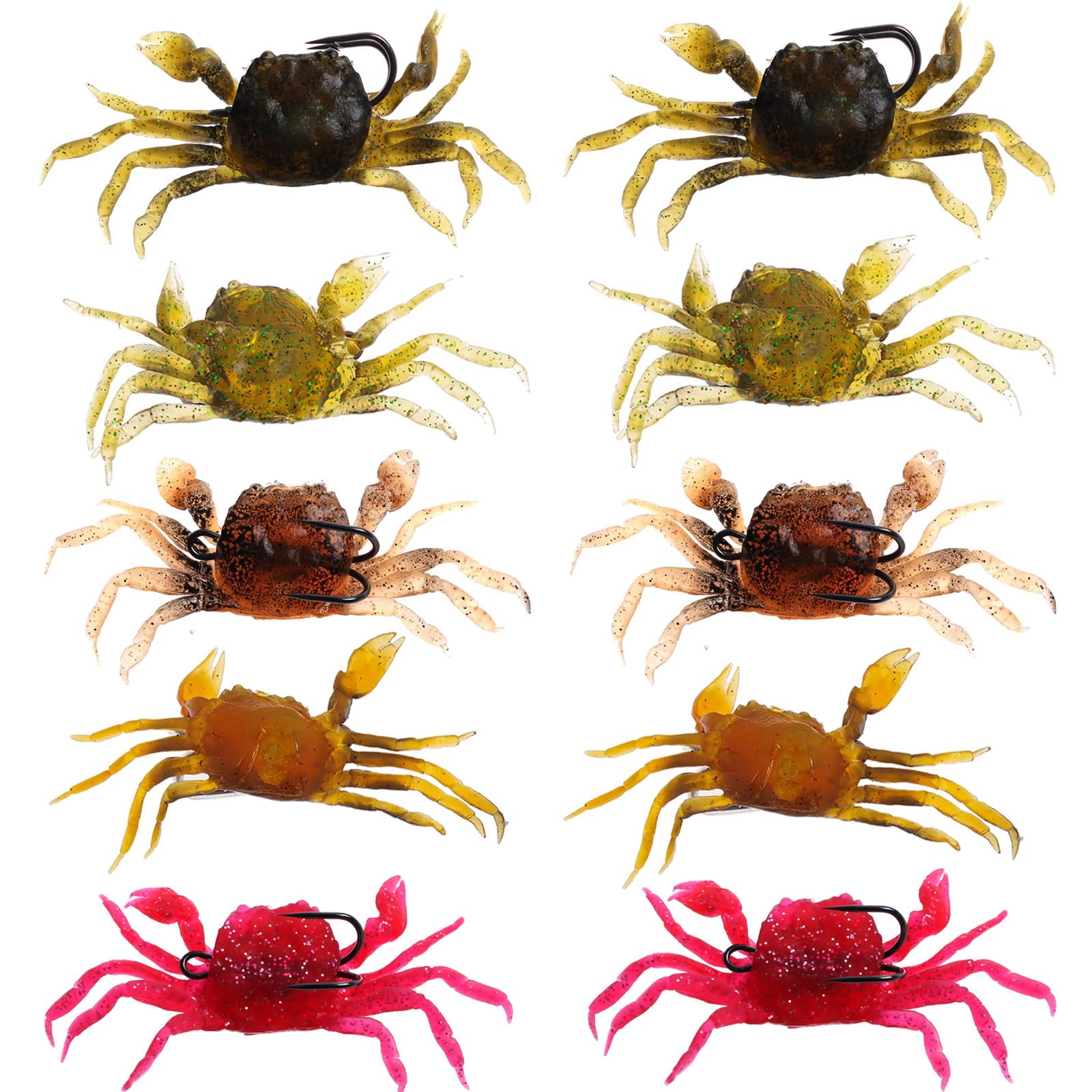 NUANNUAN 10 Pcs Artificial Crab Baits 3D Simulation Crab Soft Plastic Lures with Sharp Hooks, Saltwater Freshwater Sea Fishing Hook Tackle Bait Accessory Tool for Fishing Crankbaits, Random Color