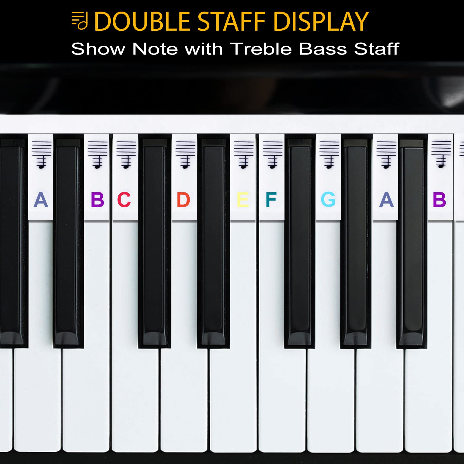 Removable Piano Keyboard Stickers for Beginners, Silicone Piano Keyboard Note Guide Labels for Learning for 88/61/54/49/37 Key, Reusable Piano Key Music Notes Letter Label with Box