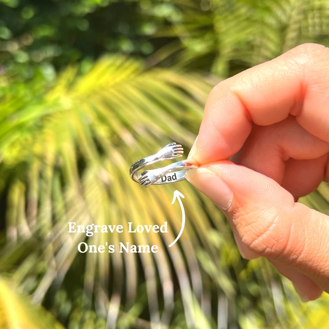 Project Hope Rings – The Hug From Heaven Ring – Handcrafted 925 Sterling Silver Hand Hug – Tarnish-Free & Hypoallergenic – Adjustable Wrap Around Ring – Thoughtful Memorial Gift Idea for Girls & Women (Sterling Silver, Adjustable)