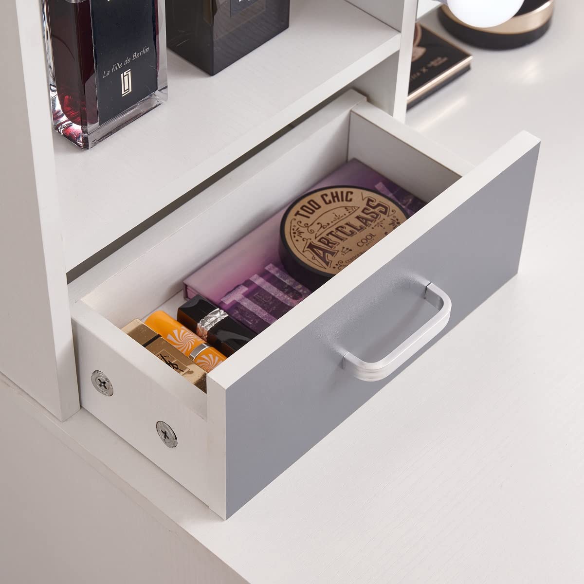Large Vanity Desk Set with LED Lighted Mirror, 6 Drawers Makeup Vanities Dressing Table with Stool, for Bedroom, White