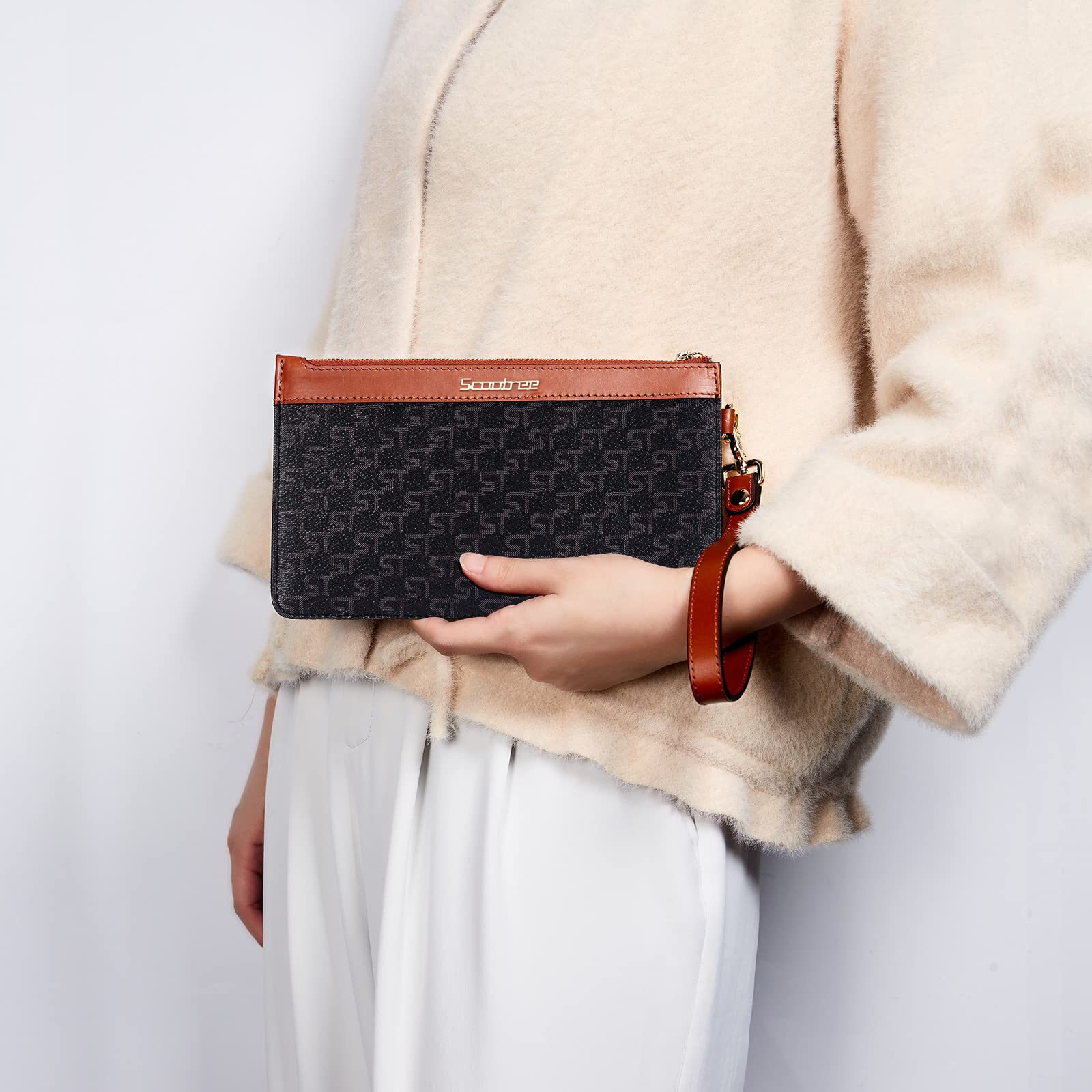 Scootree Print Canvas and Leather Wallets for Women Slim with Zipper