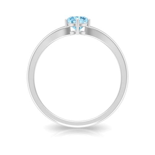 Natural Aquamarine Promise Ring for Women, AAA Quality, Certified March Birthstone Ring - With Jewelry Box, 14K White Gold, Size:US 4.00