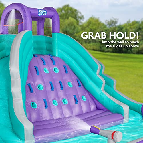 SUNNY & FUN Ultra Climber Inflatable Water Slide Park β Heavy-Duty for Outdoor Fun - Climbing Wall, Two Slides & Splash Pool β Easy to Set Up & Inflate with Included Air Pump & Carrying Case