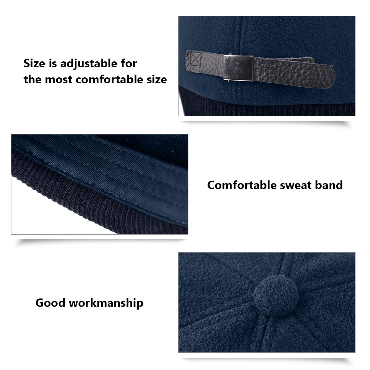 LCZTN Wool Winter Baseball Cap with Warmer Earflap for Men & Women Outdoor Ski Visor Beanie Hat (Navy Blue)