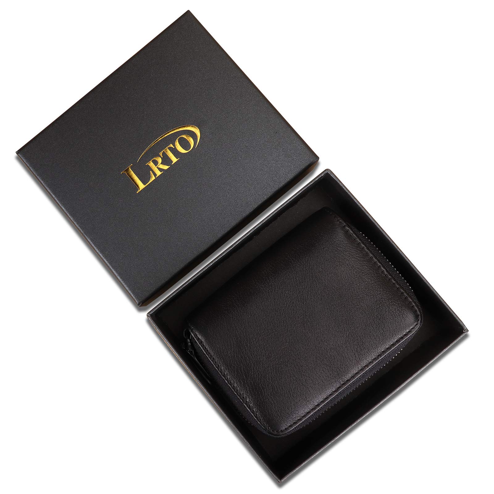 LRTO Genuine Leather Small Purse Wallet for Women RFID-Blocking Handmade Clutch Wallets Money Clip Card Organizer Coin Pouch (NavyBlue)