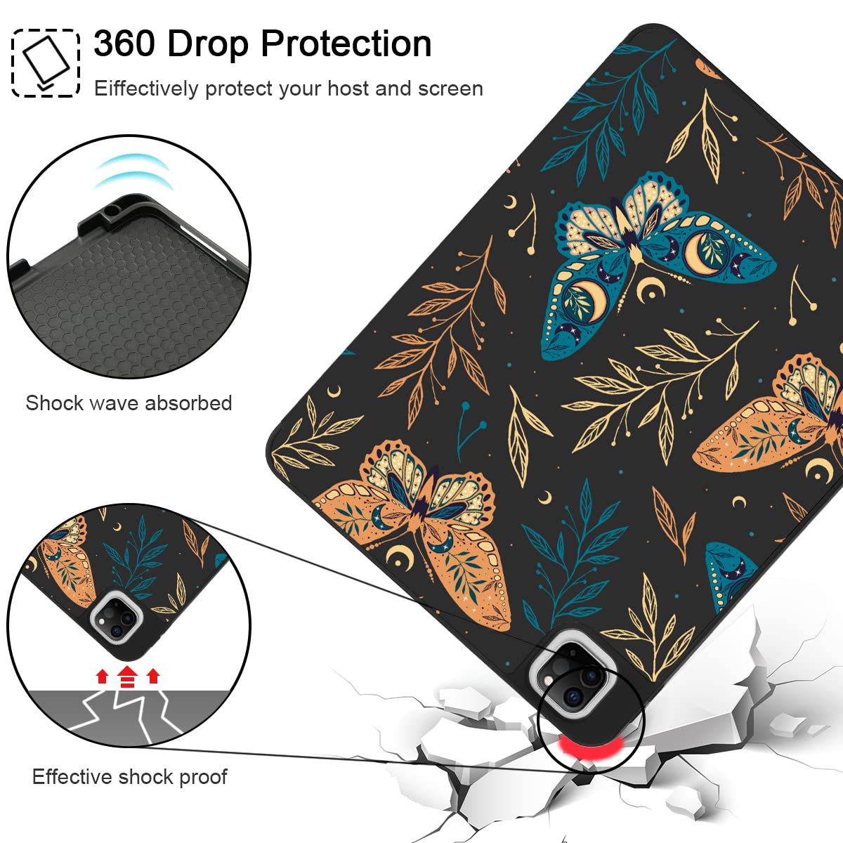 SUROCASE for iPad Pro 11 Inch Case 2022/2021/ 2020/2018, Slim Stand Hard Back Shell Smart Cover for iPad Pro 11 Inch 4th Generation 2022 / 3rd Gen 2021/ 2nd Gen 2020 / 1st Gen 2018, Butterfly