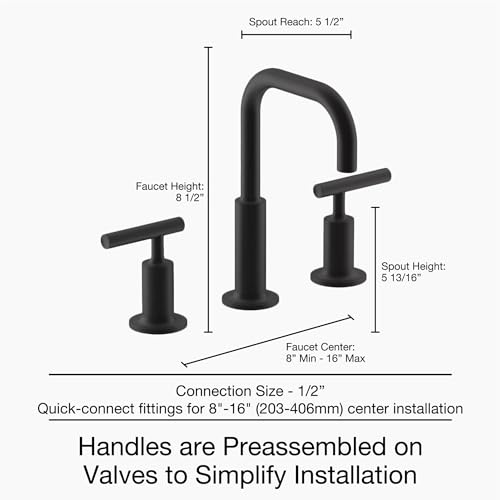 KOHLER Bathroom Faucet, Bathroom Sink Faucet, Purist Collection, 2-Handle Widespread Faucet with Metal Drain, Polished Chrome, K-14406-4-CP