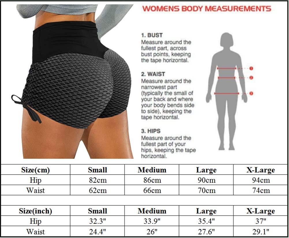 MaQiYa Womens Scrunch Butt Lift Shorts Side Drawstring High Waisted Peach Lift Anti Cellulite Leggings (Large,Black)