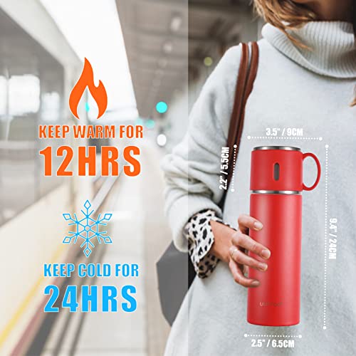 Thermoses Bottle Double Layer Stainless Steel Thermos Vacuum Insulated Sports Water Bottle Coffee Mug with Handle 24h Keeps Hot and Cold Drinks Suitable for Sports Hiking and Cycling (red)