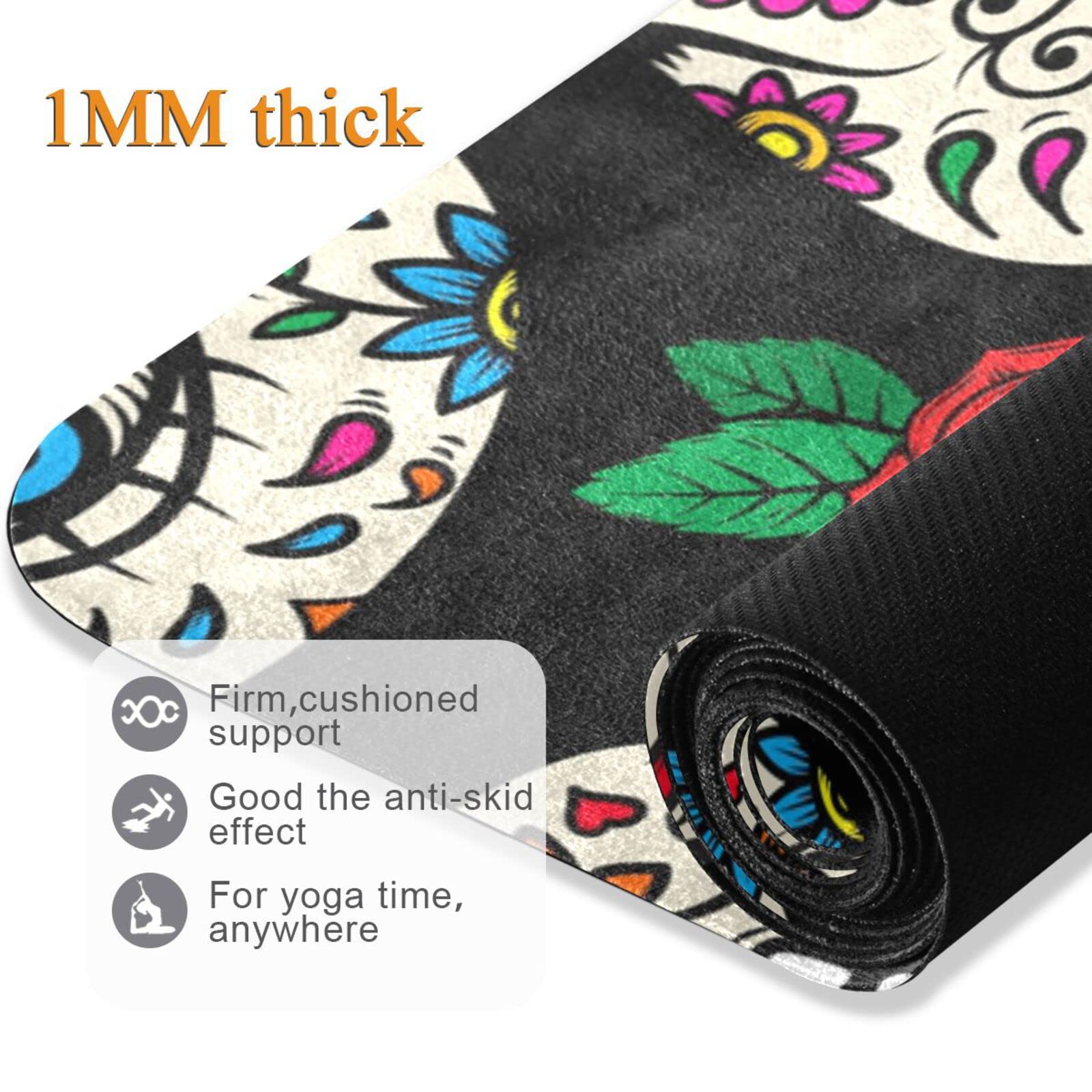 senya Mexican Sugar Skull Yoga Mat Cover, Non Slip Exercise Mat Cover High Performance Grip, Coming with Carry Bag(228vb9a)