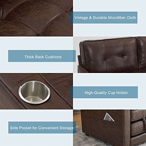 VINGLI Upgraded 64" W 84" L Full Size Futon Sofa Bed, 6" Thick Upholstery Rustic Microfiber Loveseat Sofa Sleeper Pull Out Couch,Convertible Floor Couch for Living Room, Bedroom, Entertainment Room