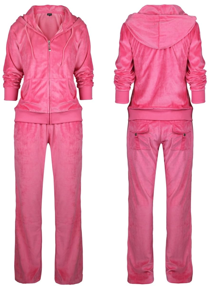 LeeHanTon Jogging Suits Sets for Women Warm Up Velour 2 Pieces Hoodie and Pants Zip Up Sweatsuits Coral 2XL