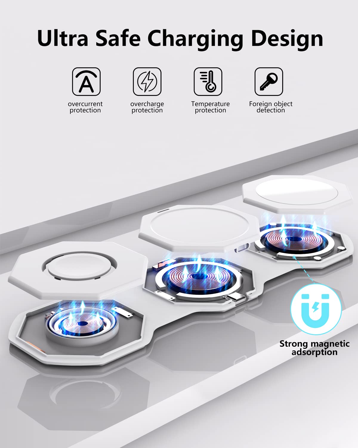 Wireless Charger 3 in 1, Magnetic Travel Wireless Charging Station Multiple Devices, Fodable Charging Pad Dock for iWatch iPhone 14 13 12 Pro Max Plus & Airpod (Adapter Inclues)