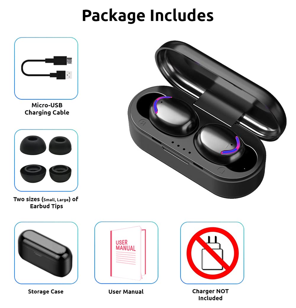 VOLT Plus TECH Slim Travel Wireless V5.1 Earbuds Compatible with Tecno Phantom X2 Pro Updated Micro Thin Case with Quad Mic 8D Bass IPX7 Waterproof/Sweatproof (Black)