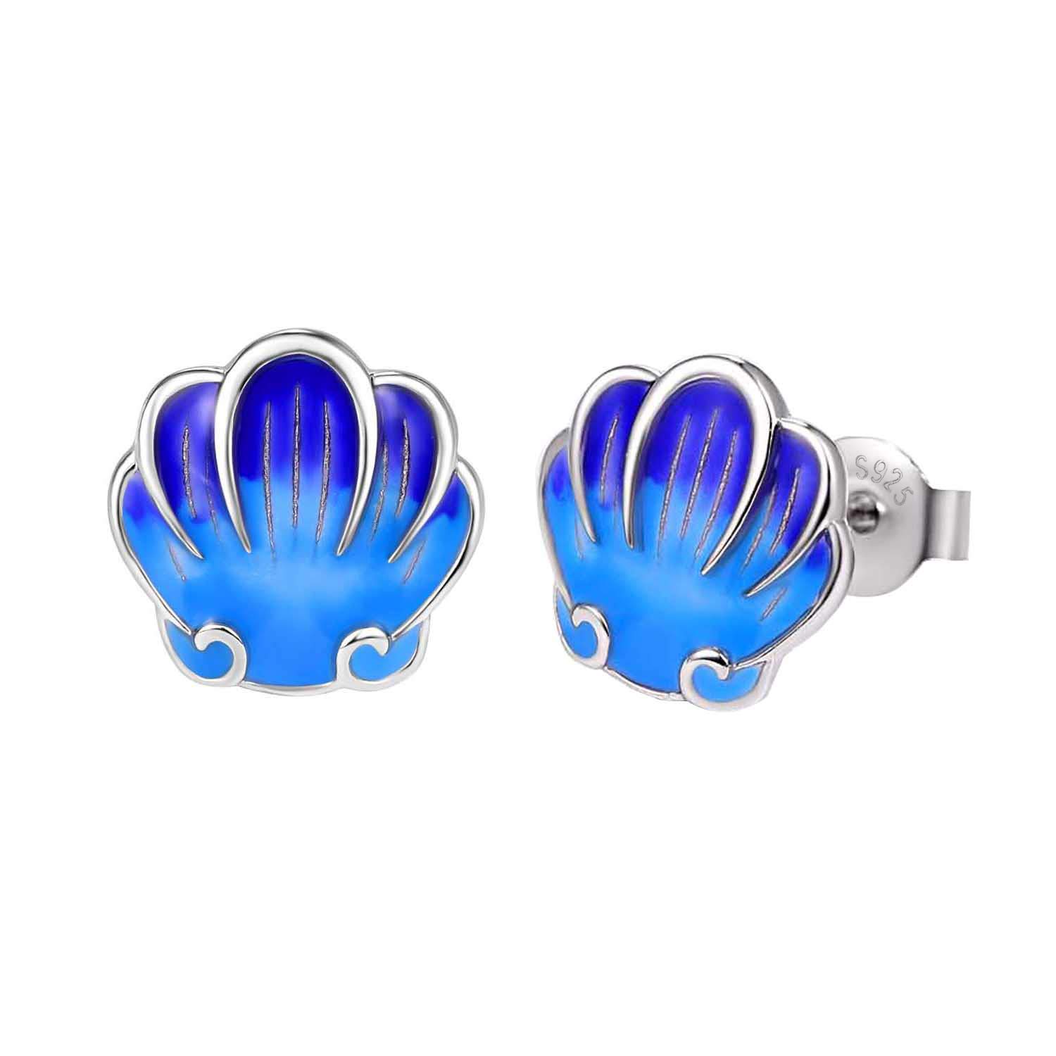 KINGWHYTE Sea Shell Stud Earrings S925 Sterling Silver Gradient Mini Beach Animal Seashell Scallop Jewelry for Women