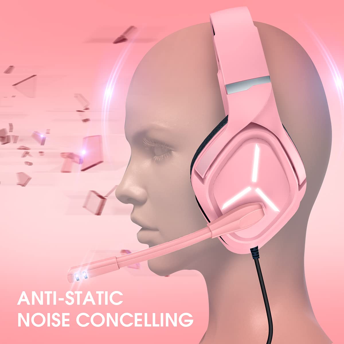 nulliplex Gaming Headset Xbox one Headset with Mic Stereo Gaming Headset, Noise Immunity Swivel Mic & LED Light, Suspension Headband PS4 VR Headphone Compatible with PC PS5 Xbox One (Rose)