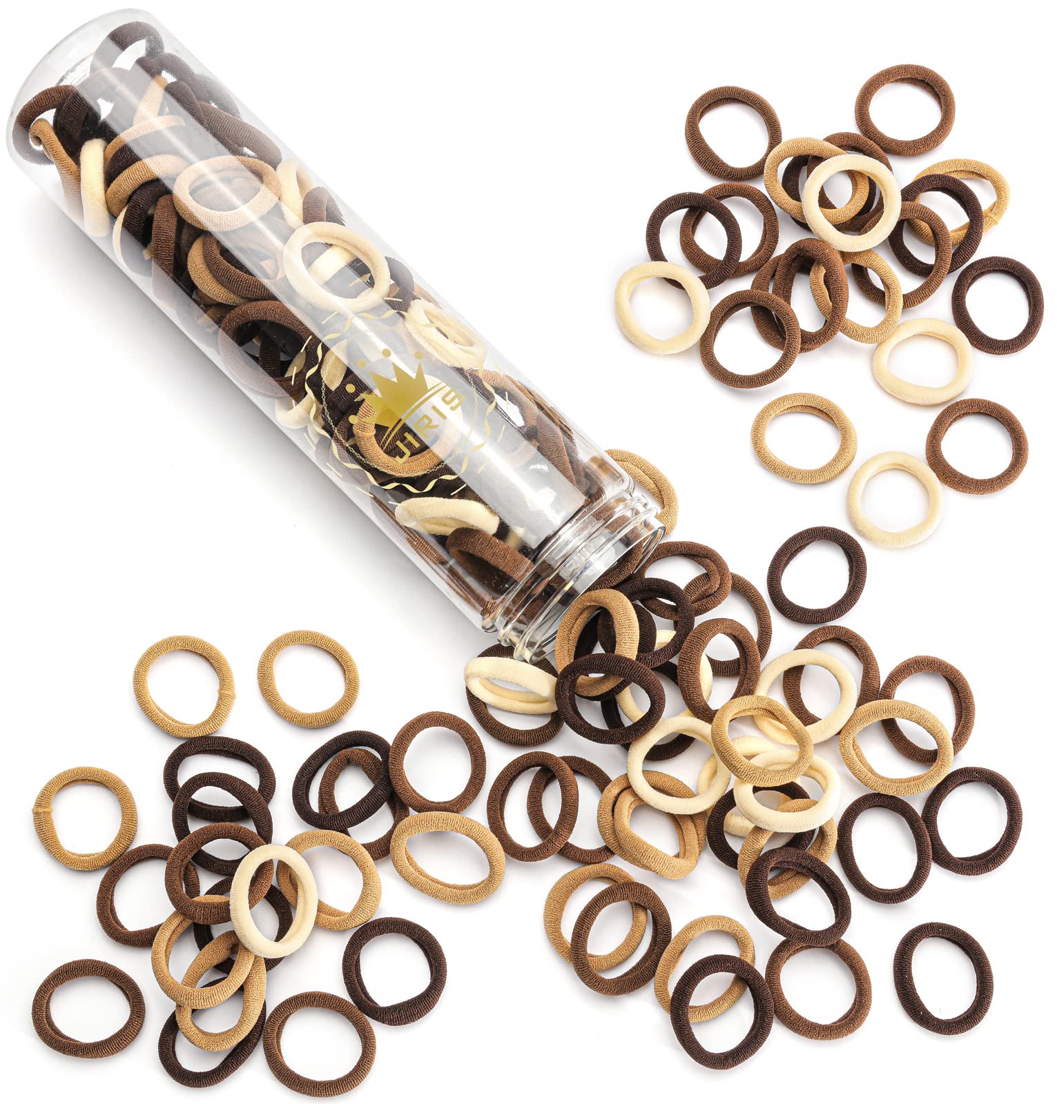JIRIS 100PCS Brown Hair Ties for Women And Kids, Seamless Thick Brown Hair Band, Elastic Baby Hair Ties No Damage Ponytail Holder, Cotton Toddler Hair Tie, No Crease Small Hair Ties For Toddler Girls