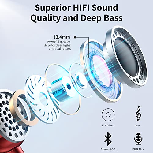 Wireless Earbuds Bluetooth, Headphones Bluetooth 5.3 with HiFi Stereo Deep Bass, Ear Buds Noise Cancelling with ENC Mic, LED Display, 40H Playtime Earphones for Computer Laptop Pad Phone, Dark Red