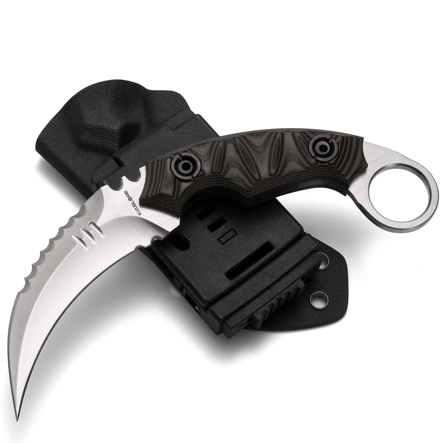 KIASLORE Karambit Knife Outdoor Survival claw Tactical teeth Knife D2 Steel Double Edged Fixed Blade Camping Survival Knife & Hunting Knives with Snake pattern Handle & Knife Sheath (White / w Snake pattern Handle)