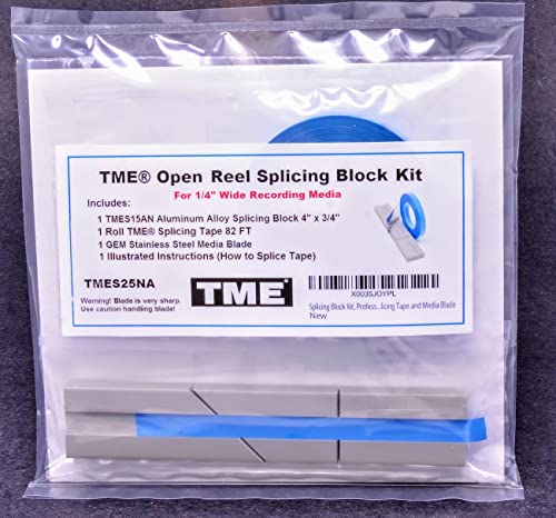 Splicing Block Kit with Professional Hard Gold Anodized Aluminum Splicing Block Made in USA for 1/4 Inch Open Reel Tape with 82 FT of Professional Splicing Tape and GEM Stainless Media Blade