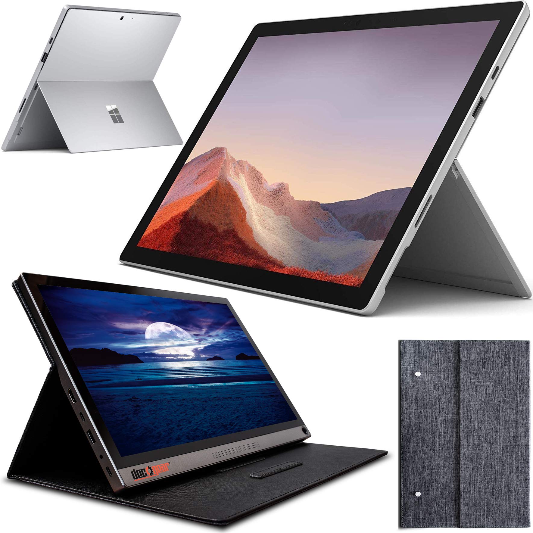 Microsoft Surface Pro 7 VNX-00001 12.3" Touch Screen Intel Core i7 Gen 10 16GB Memory 256GB SSD Windows 10 Home Kit Dual 2 Monitor Office Bundle with Deco Gear 15.6" Portable IPS Touchscreen Monitor