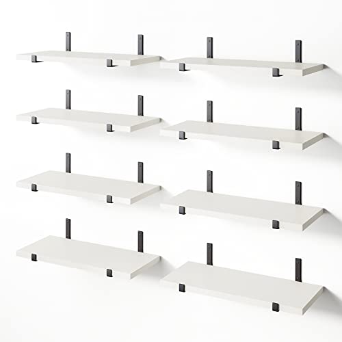 YGEOMER Floating Shelves, White Shelves, Set of 8, Rustic Wall Shelves, Wood Floating Shelf for Bedroom, Living Room, Book and Bathroom