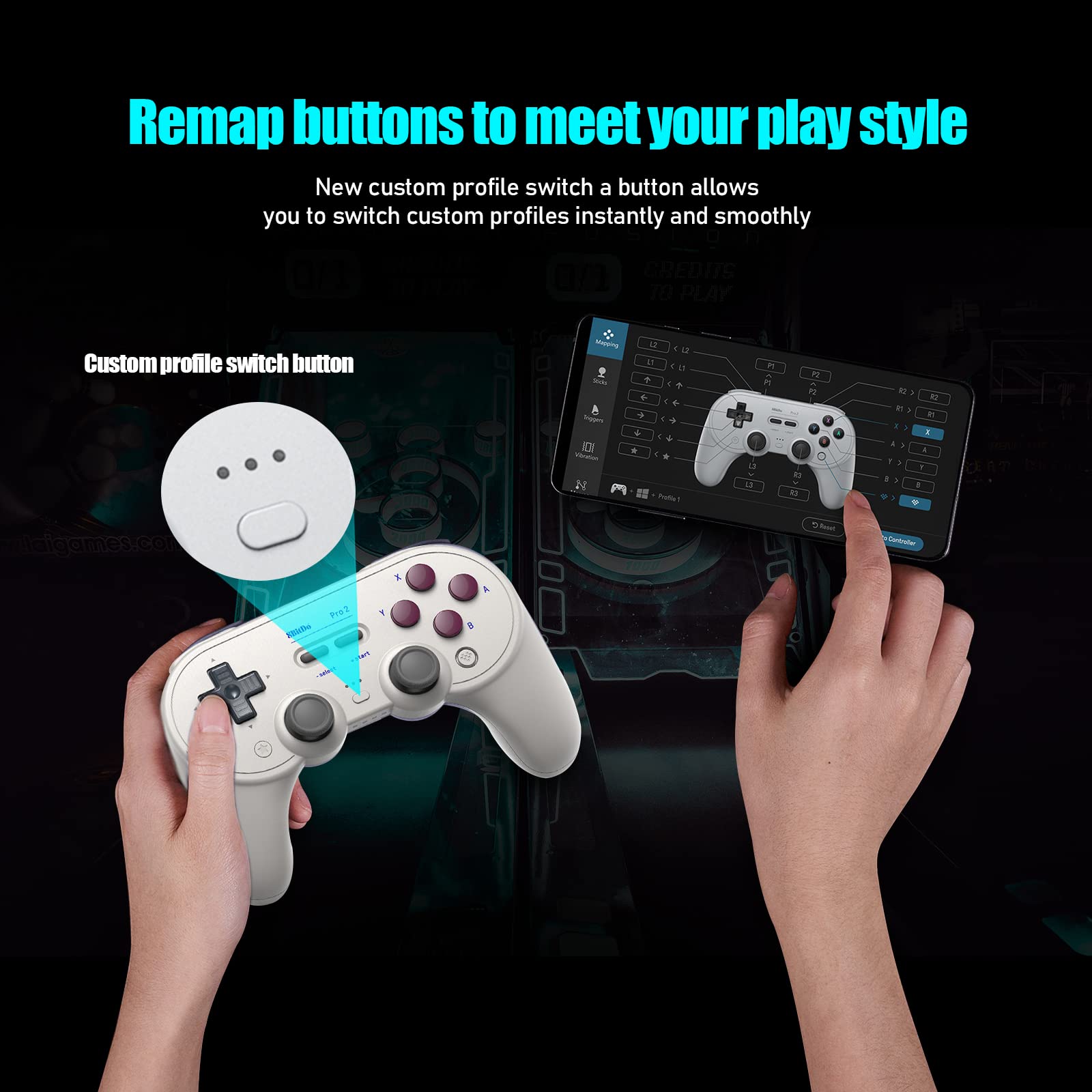 Nargos 8Bitdo Pro 2 Wireless Bluetooth Game Controller for Nintendo Switch, macOS, Android, Steam, PC, Raspberry Pi (G Edition)