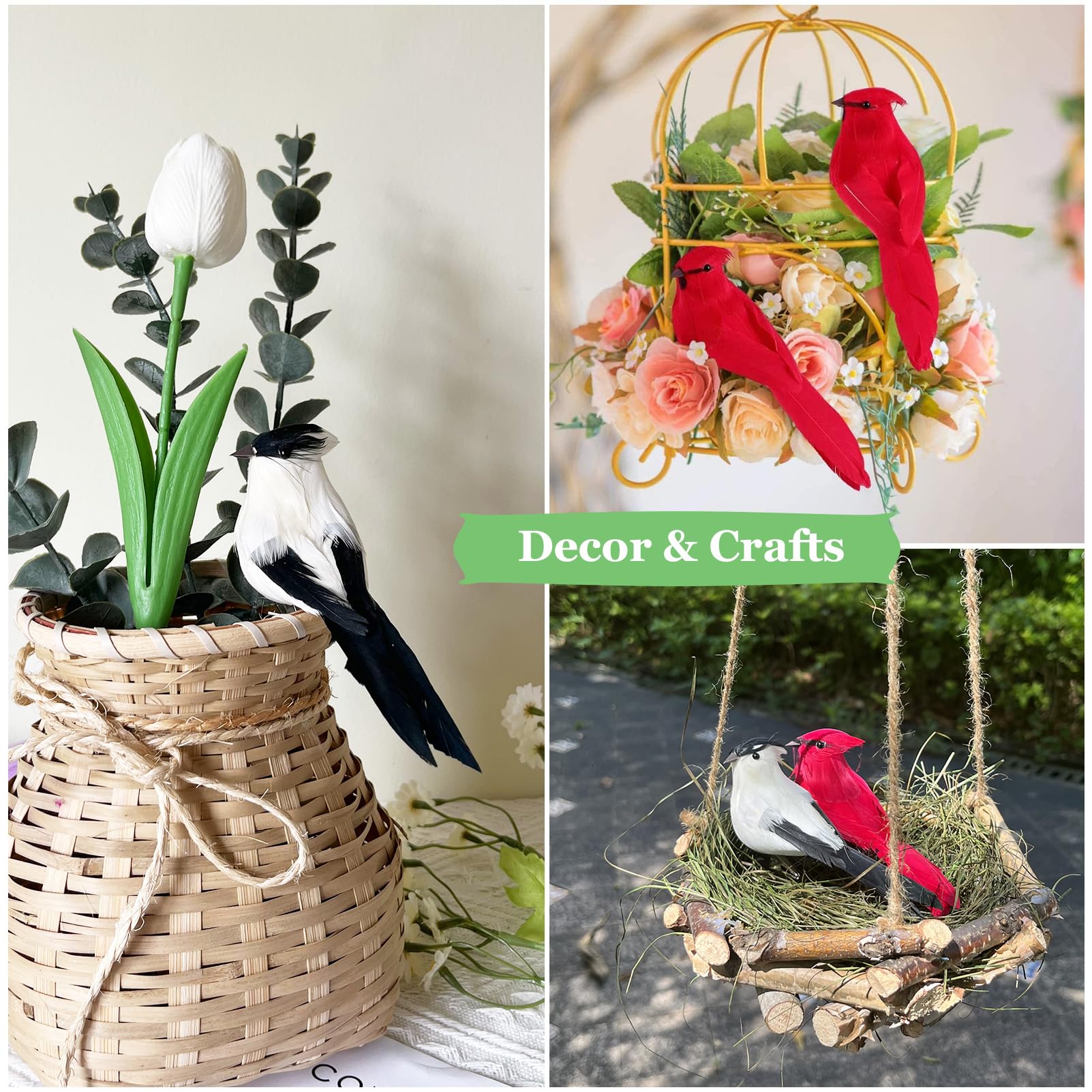 LWINGFLYER 6pcs White Cardinal Clip on Artificial Simulation Foam Feather Birds for Christmas Decoration Wedding Craft Ornaments12cm/4.72inch (6pcs)