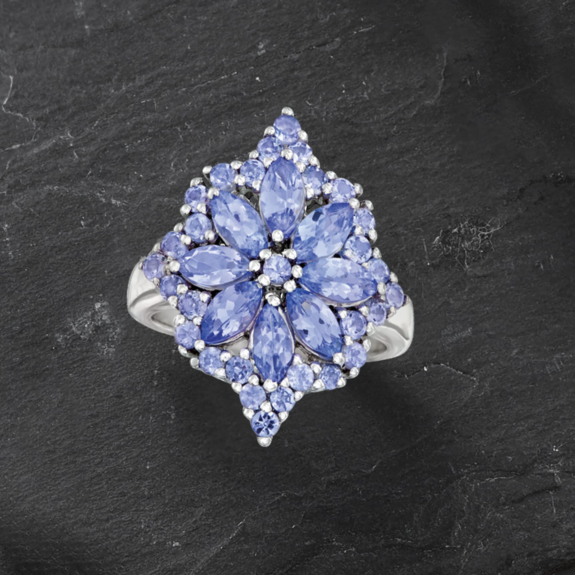 Ross-Simons 2.70 ct. t.w. Tanzanite Flower Burst Ring in Sterling Silver. Size 8