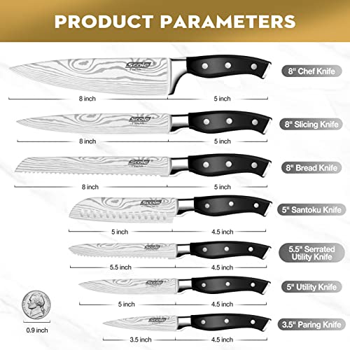 SCOLEĀ® Chef Knife Ultra Sharp Kitchen Knife Set 7-Piece, Premium German 1.4116 Stainless Steel Chefs Knife Set, Ergonomic Handle Professional Knives Set for Kitchen with Gift Box