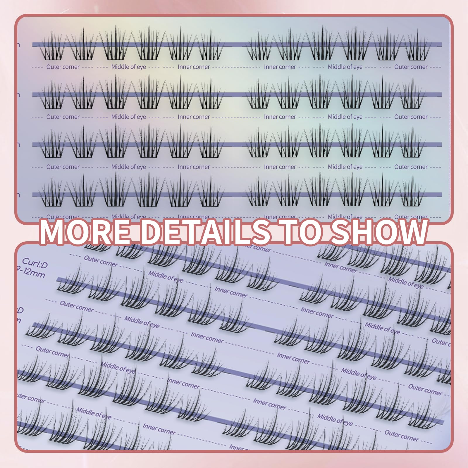 MLEN DIARY Manga Lashes 120 Cluster Lashes 9-12mm D Curl Individual Lashes Natural Look Fluffy Faux Mink Thin Cotton Band False Eyelashes