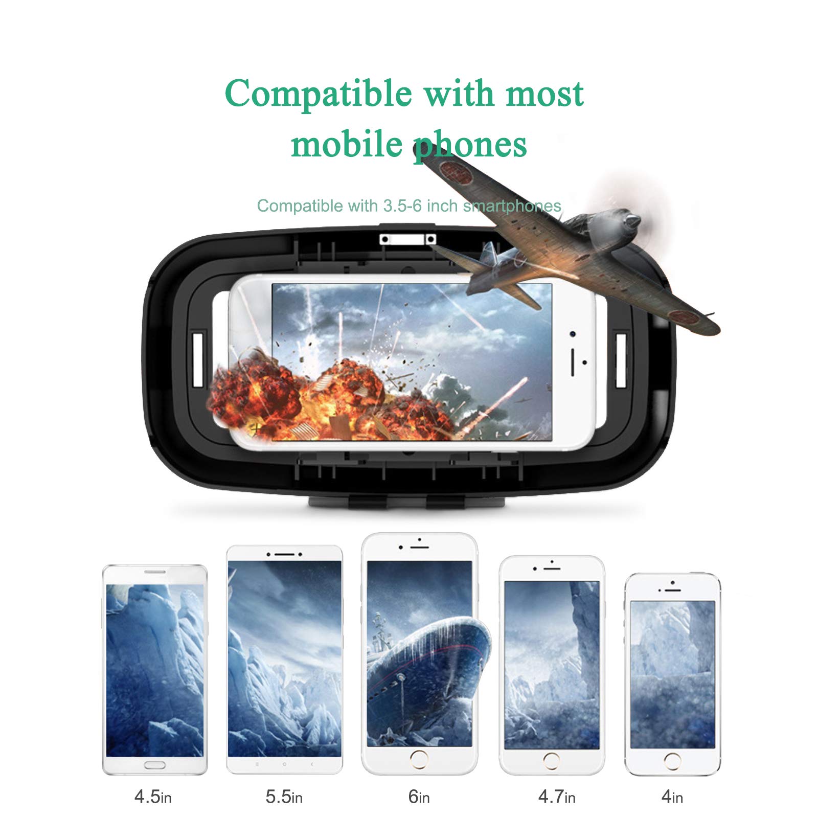 VR Headset Virtual Reality VR 3D Glasses Virtual Reality Goggles, Controller, Adjustable VR Glasses Support 4.6-7 Inches [with Gamepad]