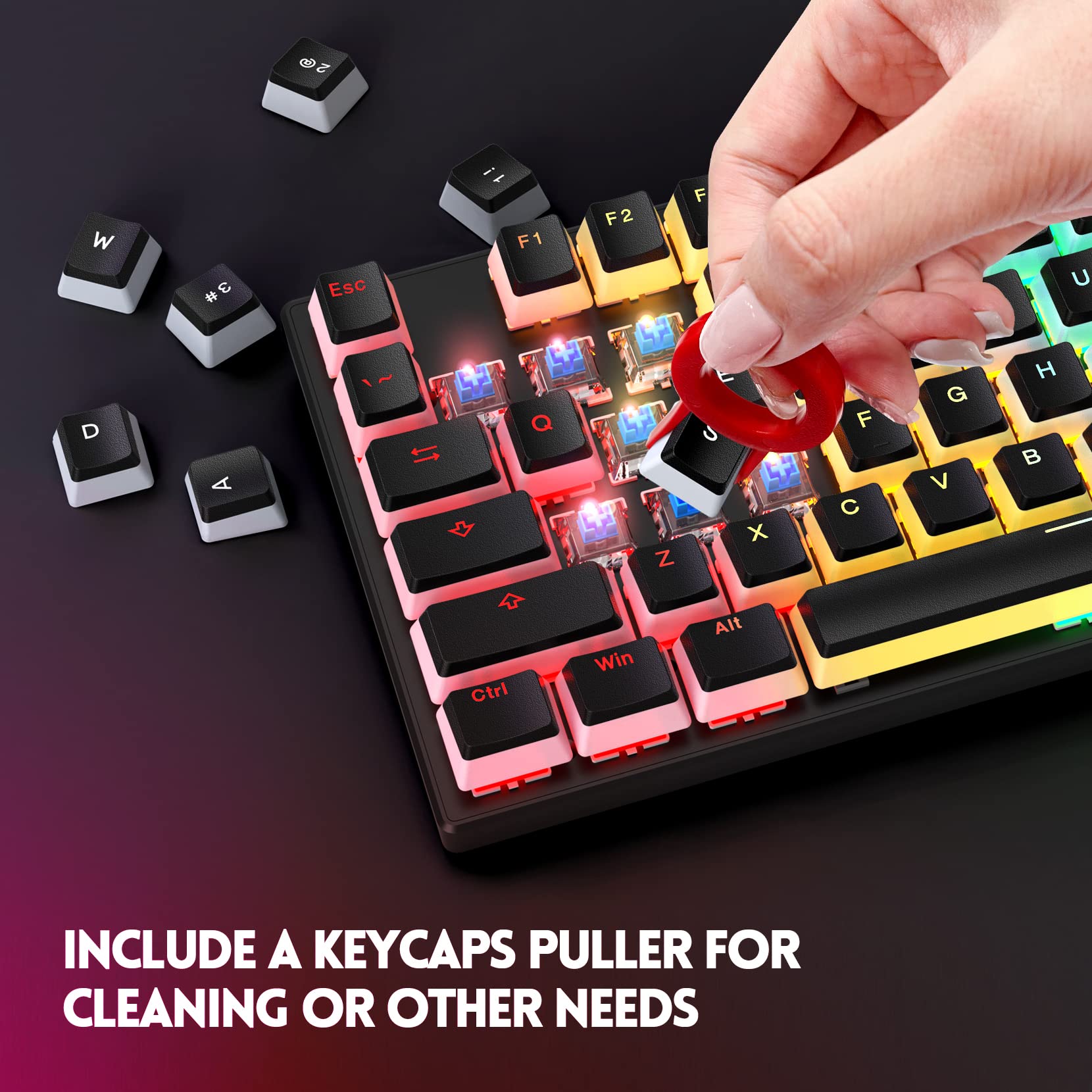 RisoPhy Pudding Keycaps Double Shot PBT Keycap Set for Mechanical Keyboard,OEM Profile with Keycap Puller,Compatible with 104 Keys Full Size,80%,75%,60% Percent Keyboard-Black