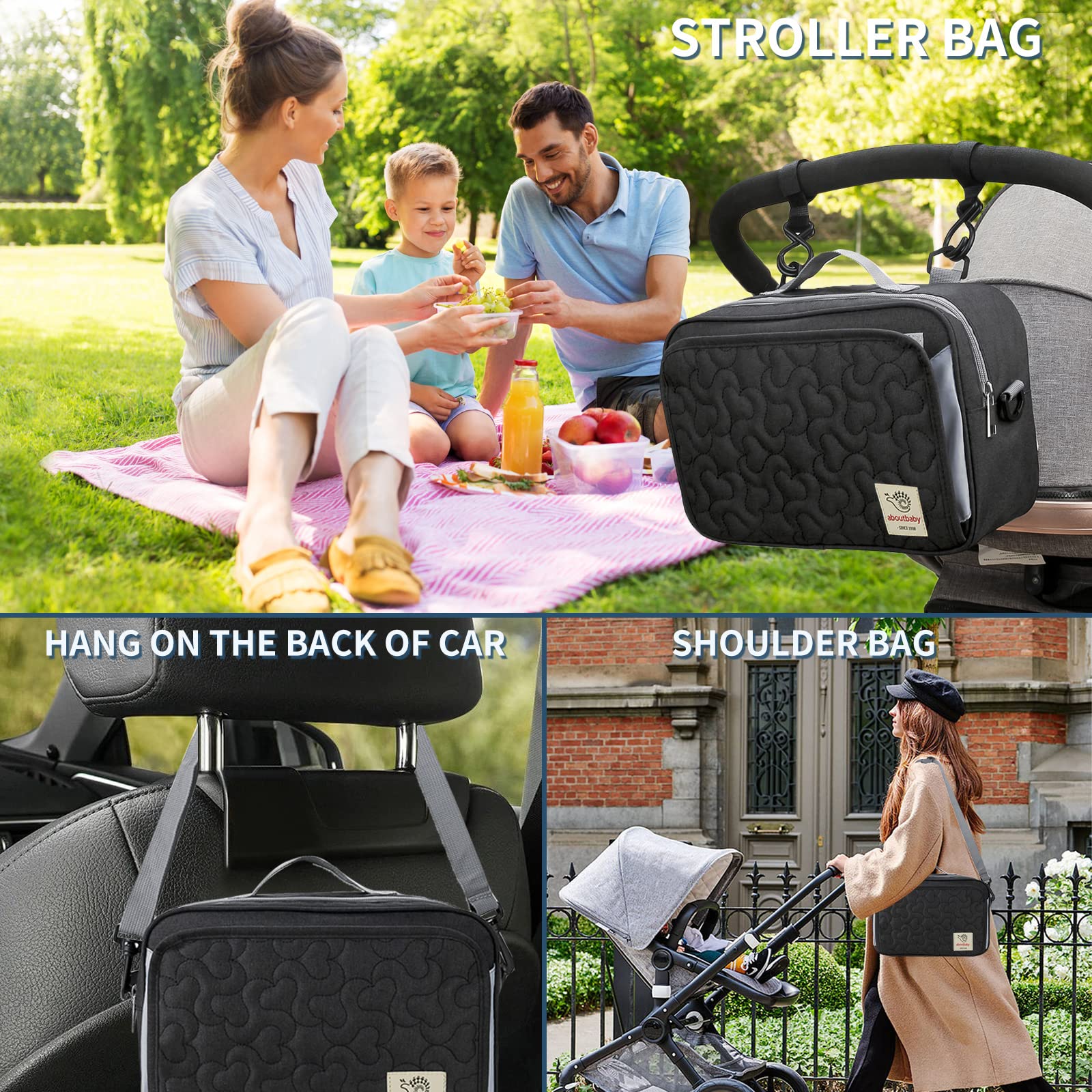 TRENDPLAY Small Diaper Bag Stroller Bag Diaper Organizer Caddy for Diapers with Insulated Pocket, Stroller Straps and Adjustable Shoulder Strap,Universal Fit Most Strollers, Gray