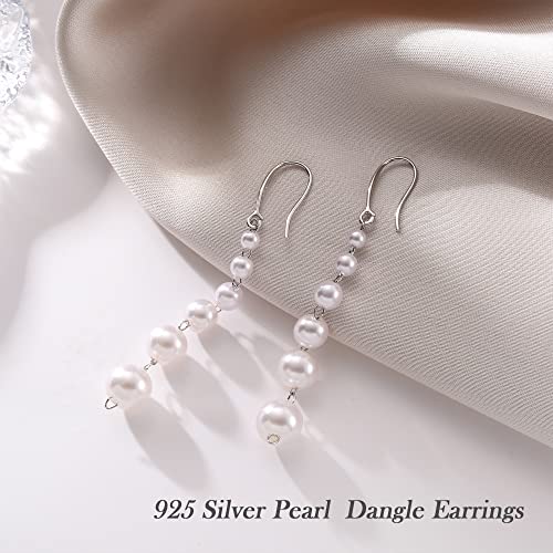 Ritach Long Pearl Dangle Earrings for Women 14K Gold Plated Sterling Silver Post Pearl Drop Tassel Earrings for Bridal Wedding