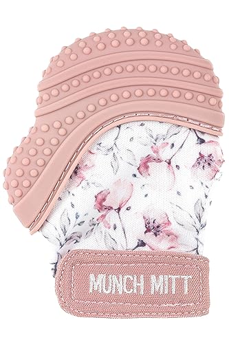Malarkey Kids Baby Teething Mitten, Munch Mitt Baby Chew Toy - Protects Hands from Chewing & Saliva, Heals Aching Gums, Promotes Sound & Visual Stimulation for Babies Up to 1-Year-Old (Spring Flower)