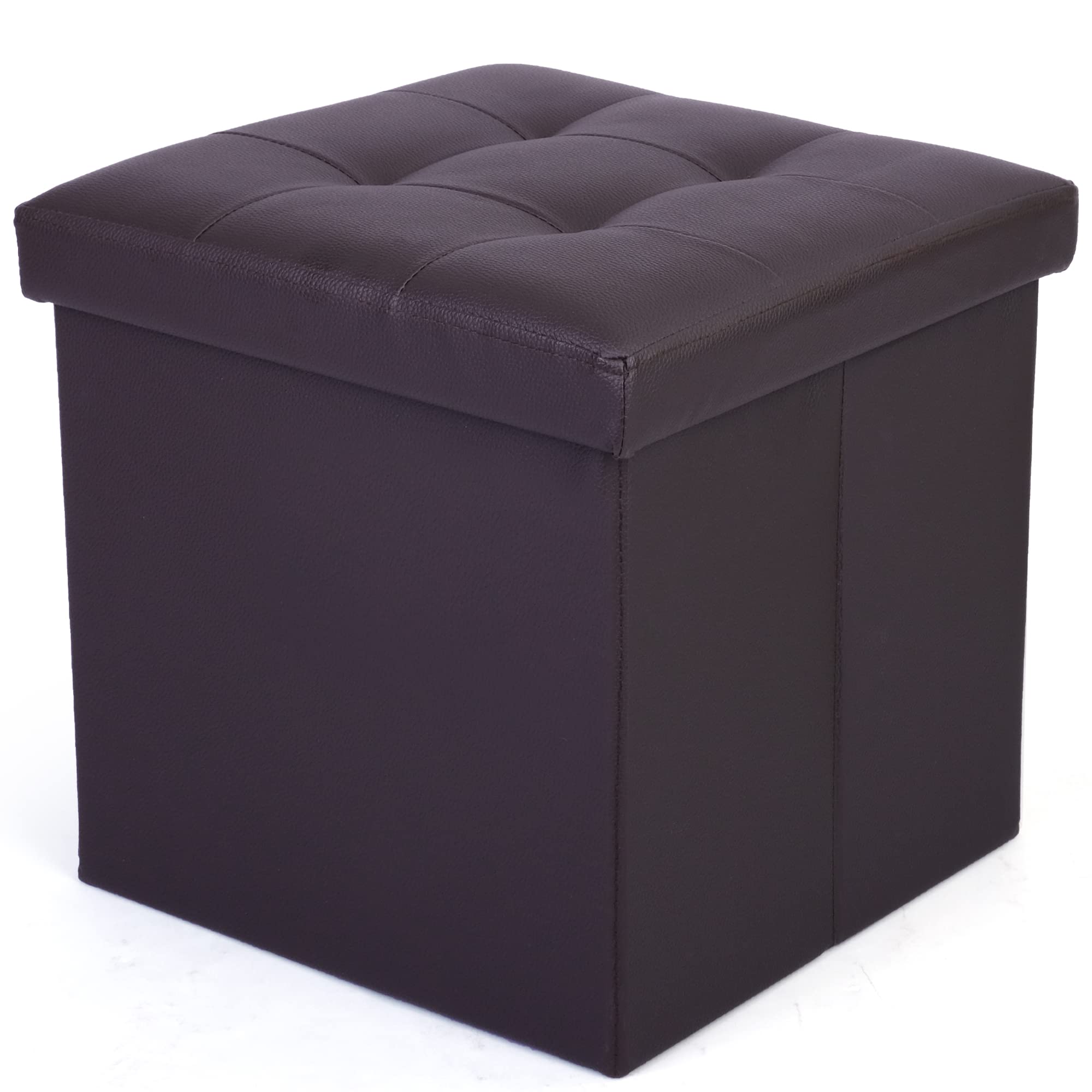 LotFancy Storage Ottoman Cube, Brown Foot Stool Ottoman,13x12x12 inch Square Ottoman with Lid, Faux Leather Seat for Dorm