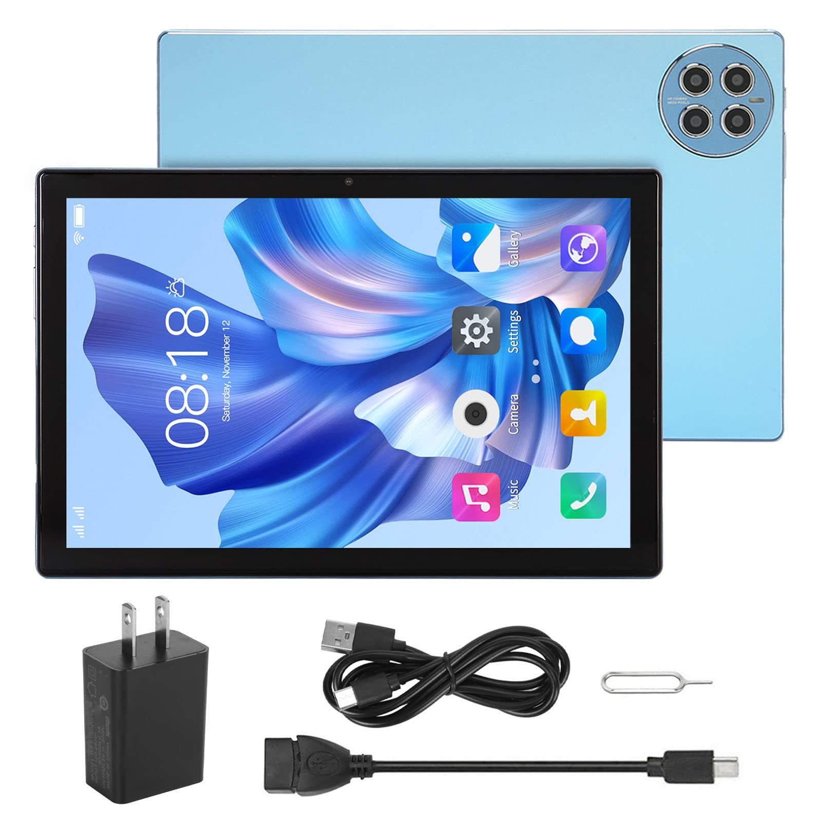 Luqeeg 10 Inch Tablet, 1920x1200 Resolution 5.0 Octa Core CPU Dual Speakers Portable Tablet PC for Office (Blue)