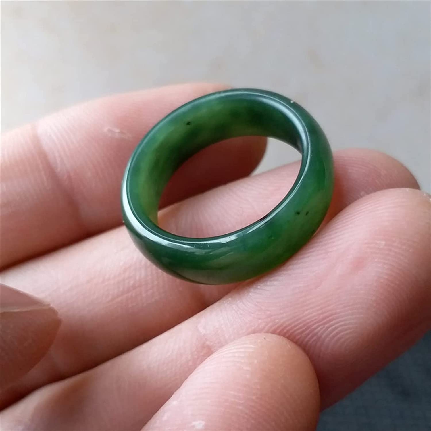 Ring Jewelry, Natural Green Nephrite Narrow Band Ring Canadian Jade Greenstone Jewelry Gift (Size : 5) (Size : 5)
