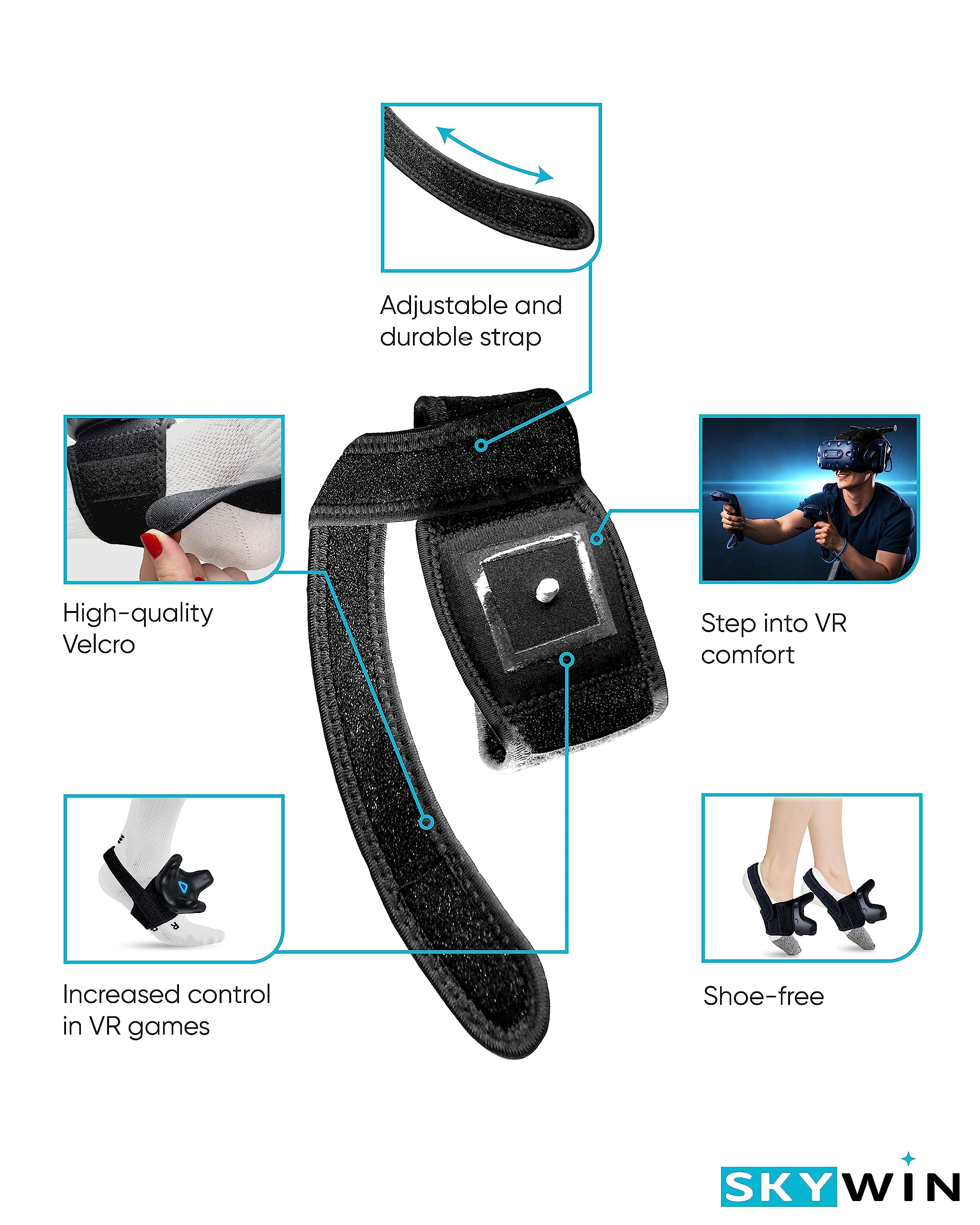 Skywin-VR Tracker Straps for HTC, Vive Tracker Straps -2 Pack, Adjustable Tracker Straps,VR Full Body Tracking for Foot, Tracking in Virtual Reality