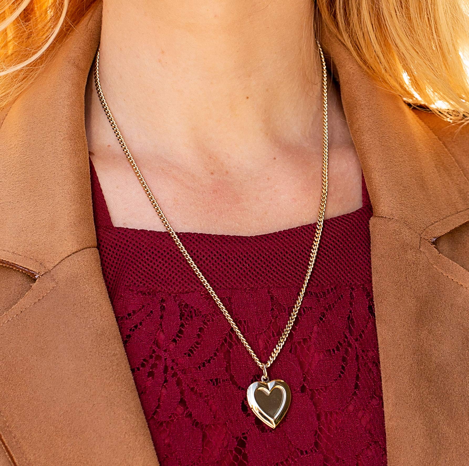 LIFETIME JEWELRY Inlaid Heart Locket Necklace for Women 24k Gold Plated