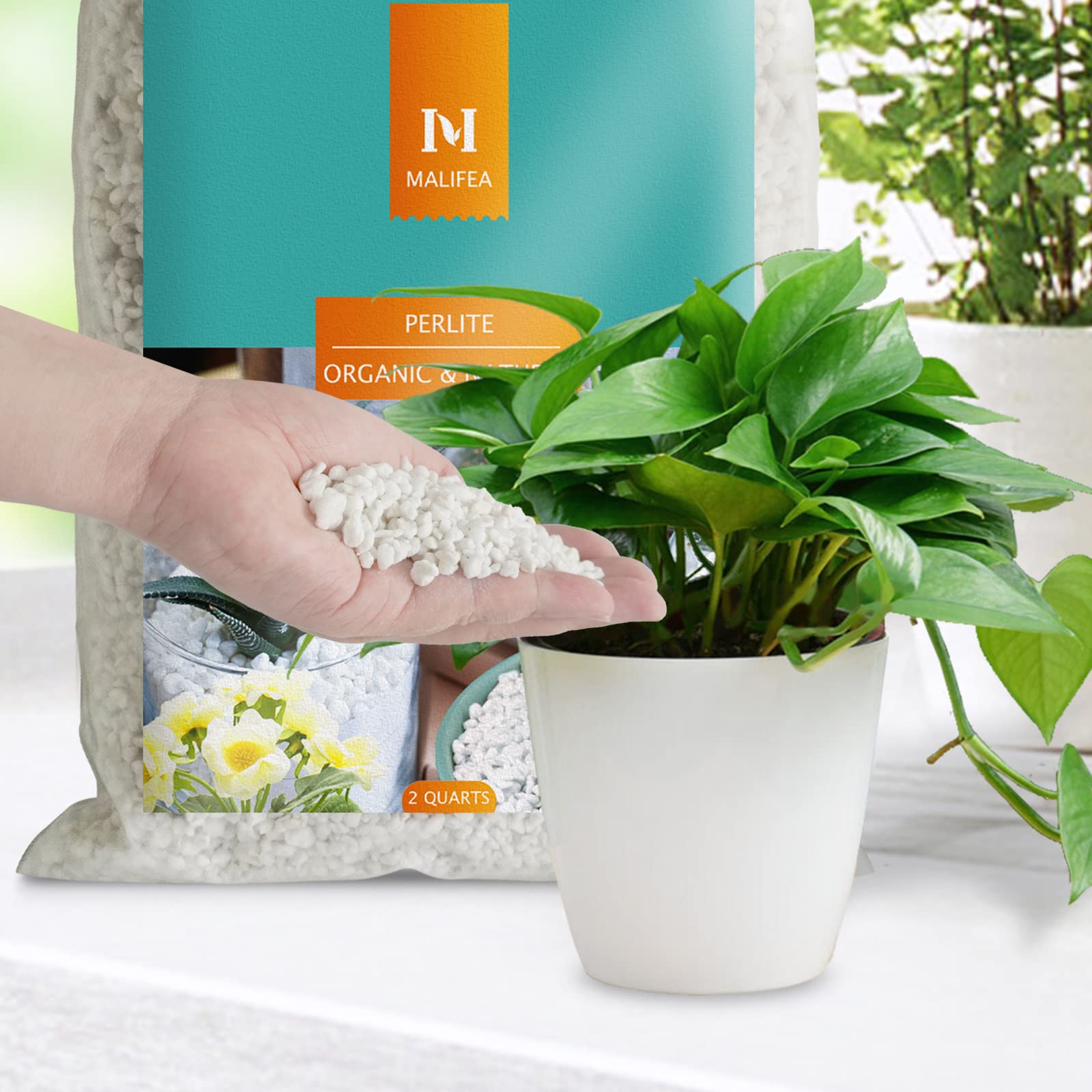 Malifea 2 QT Organic Perlite for Plants,Natural Horticultural Soil Additive Conditioner Mix,Improve Drainage and Ventilation, Promote Root Growth and Soil Health, Ideal for Potting Mixes
