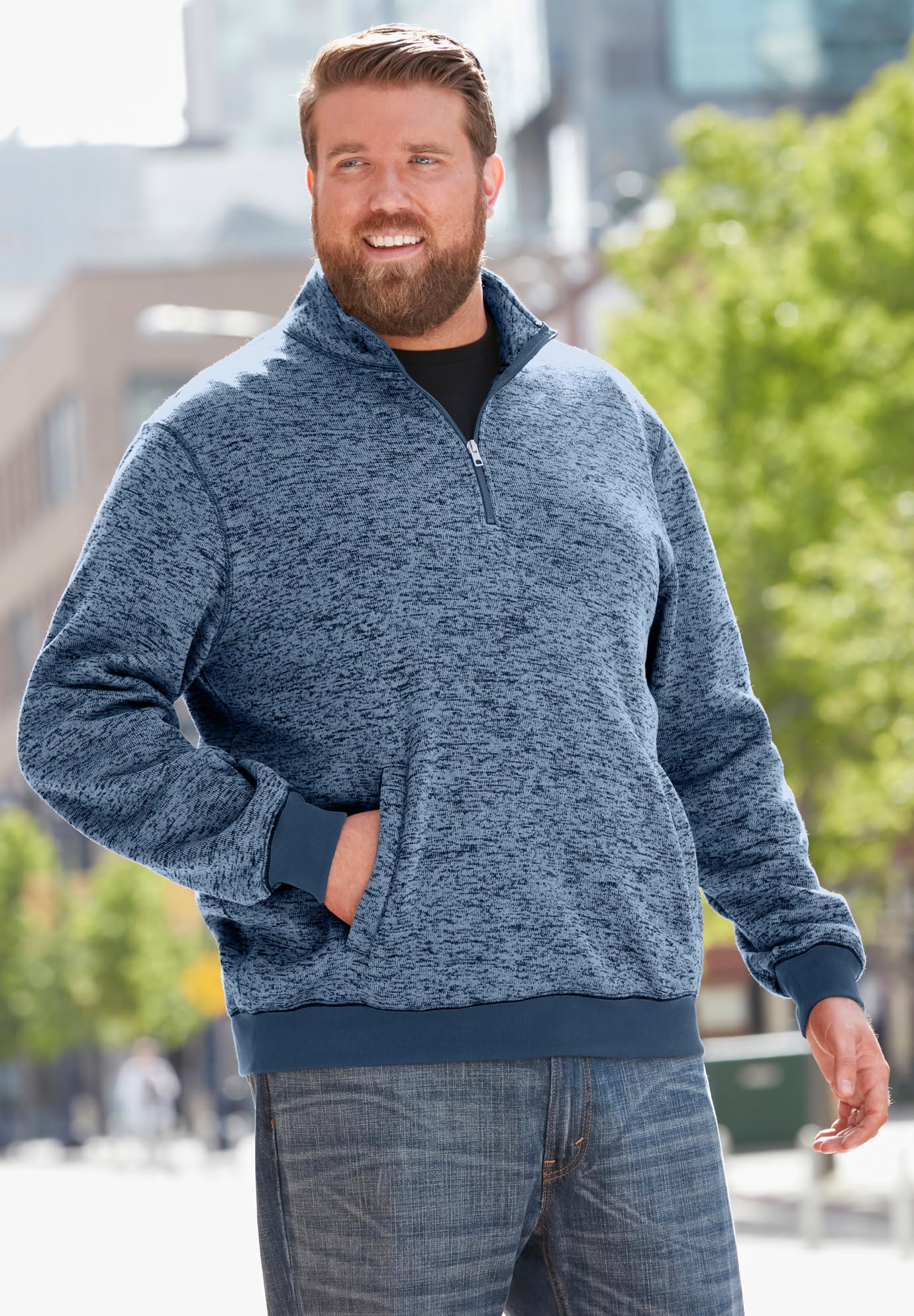 KingSize Men's Big & Tall Quarter Zip Sweater Fleece - 5XL, Brown Marl