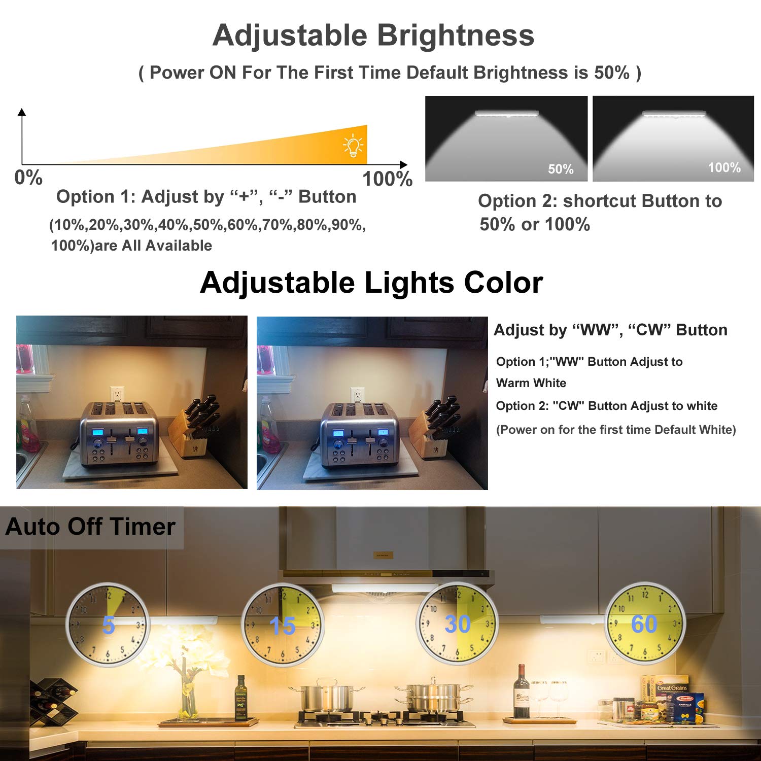 LDOPTO Under Cabinet Lights Wireless Battery Operated LED Closet Lights Without Wiring Counter Stick on Lights with Remote Timer Dimmable for Kitchen Shelf Hallway Stairs, Multiple Colors 4 Pack