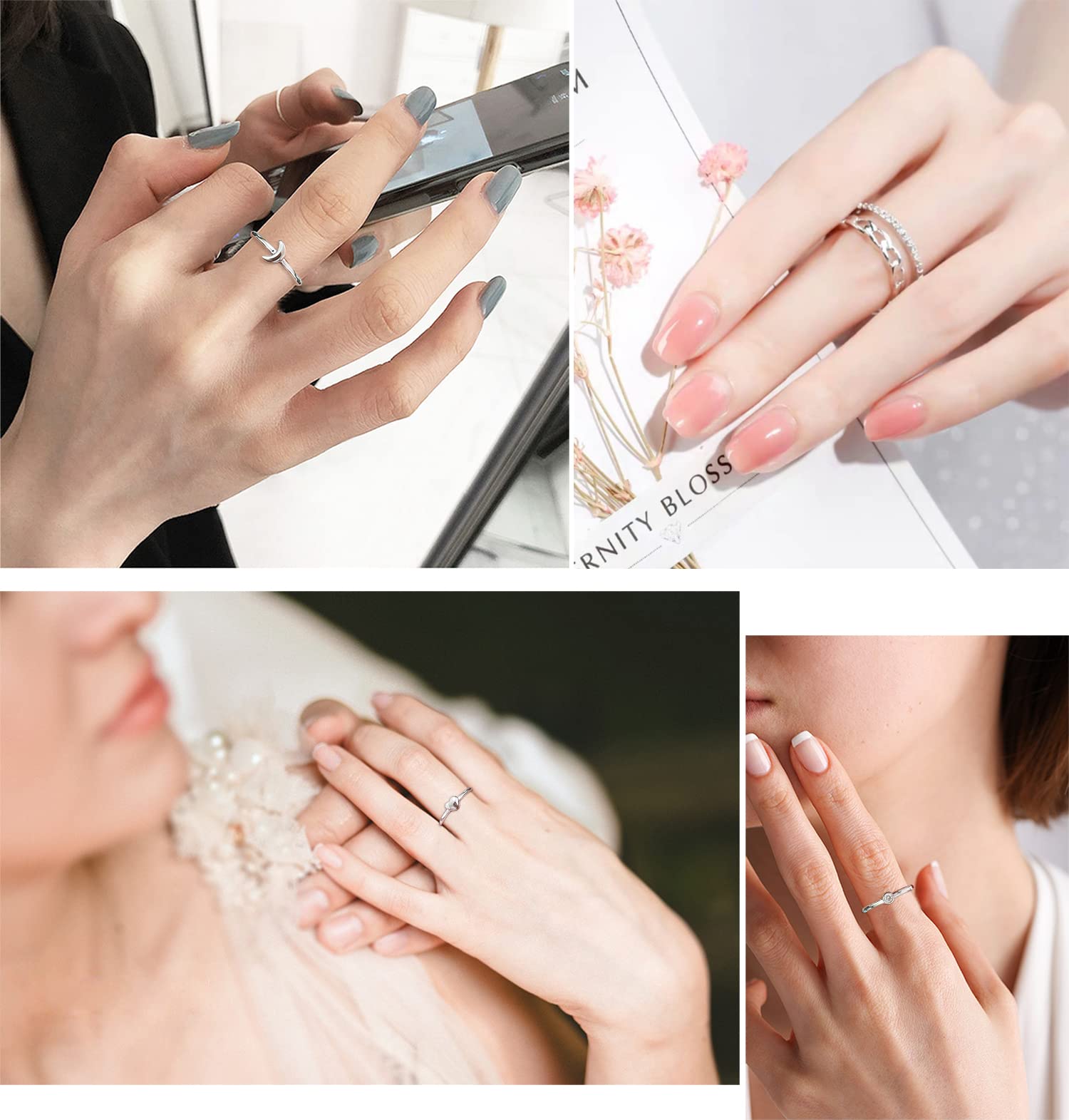 MOROYA 10PCS Stacking Rings for Women 14K Gold Filled Moon Wave Love Heart Stackable Thumb Ring Bands Plain Thin Knuckle Gold Ring Set
