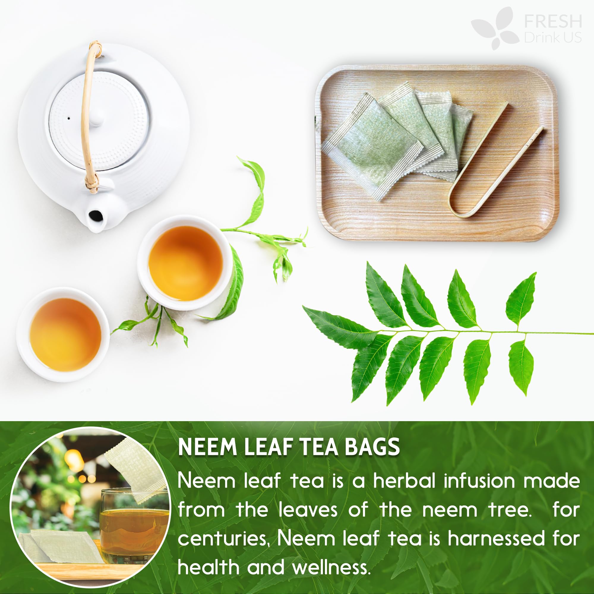 Premium 100 Neem Leaf Tea Bags, 100% Natural and Pure from Neem Leaves. Loose Leaf Neem Herbal Tea. Neem Leaf Tea. No Sugar, No Caffeine, No Gluten, Vegan.