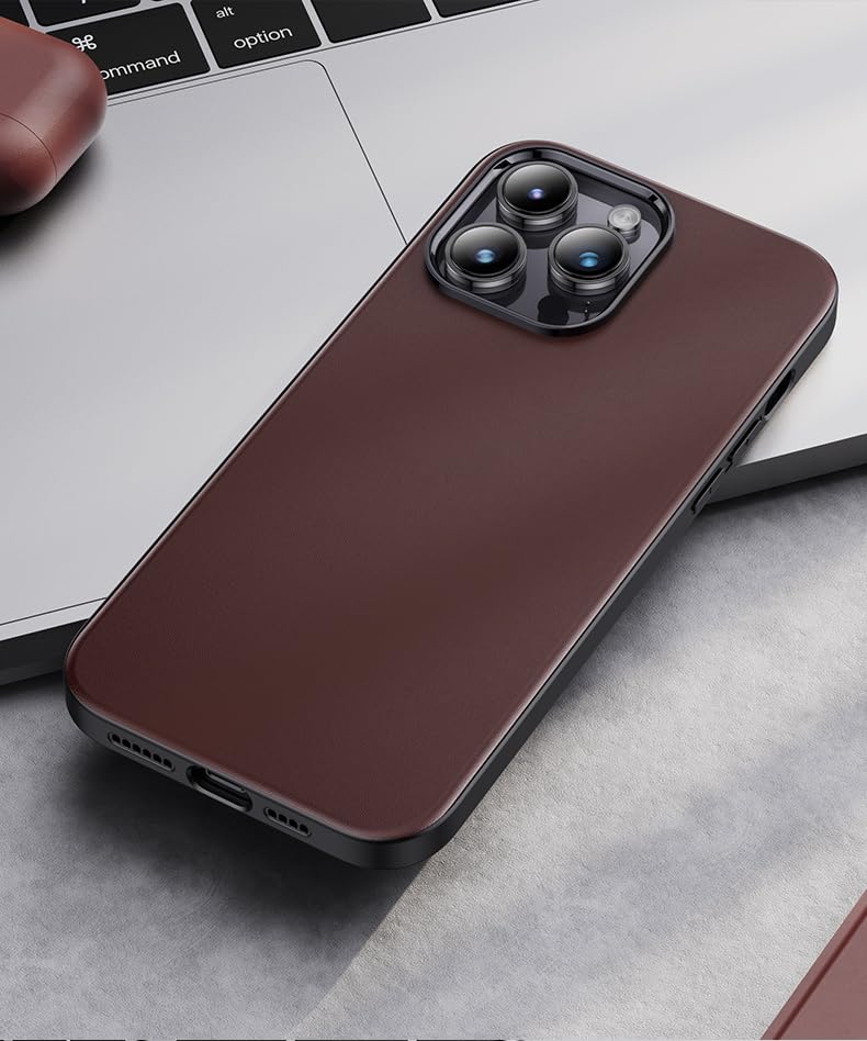 Leather ShockGuard Pro iPhone 15 Case with a Free Screen Protector (Black, iPhone 15 Pro)