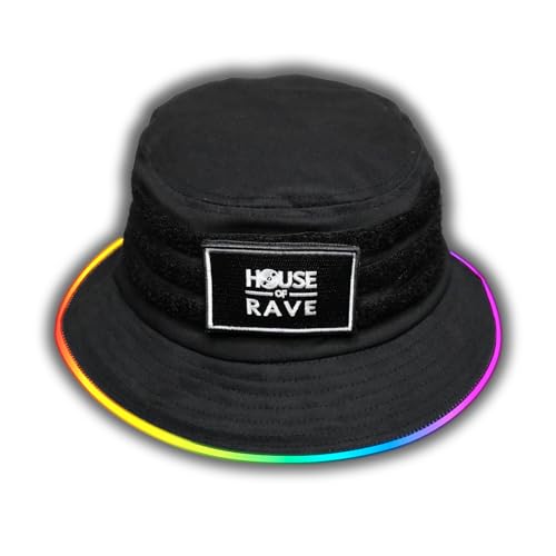 Secret Patch Pocket LED Bucket Hat - Customizable Rave Bucket Hat for Men, Women - Multicolor LED Bucket Hat - Velcro Compatible Patch Bucket Hat