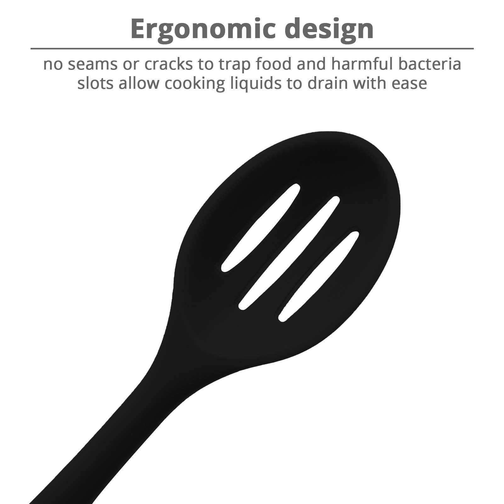 KUFUNG Silicone Slotted Serving Spoon, Nonstick Mixing Spoon, Heat resistant up to 480°F. Silicone Kitchen Cooking Utensils Non-Stick Baking Tool (Black)