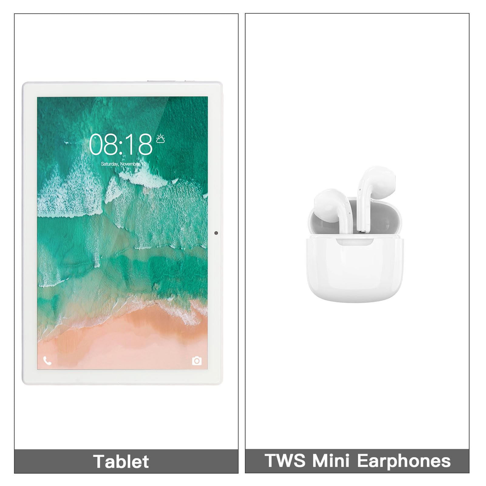 Luqeeg 10.1 Inch Tablet, Front 12MP Rear 24MP 2.4G 5G WiFi 12GB 256GB 100‑240V 4G LTE Tablet 5.0 with Earbuds for Work (US Plug)